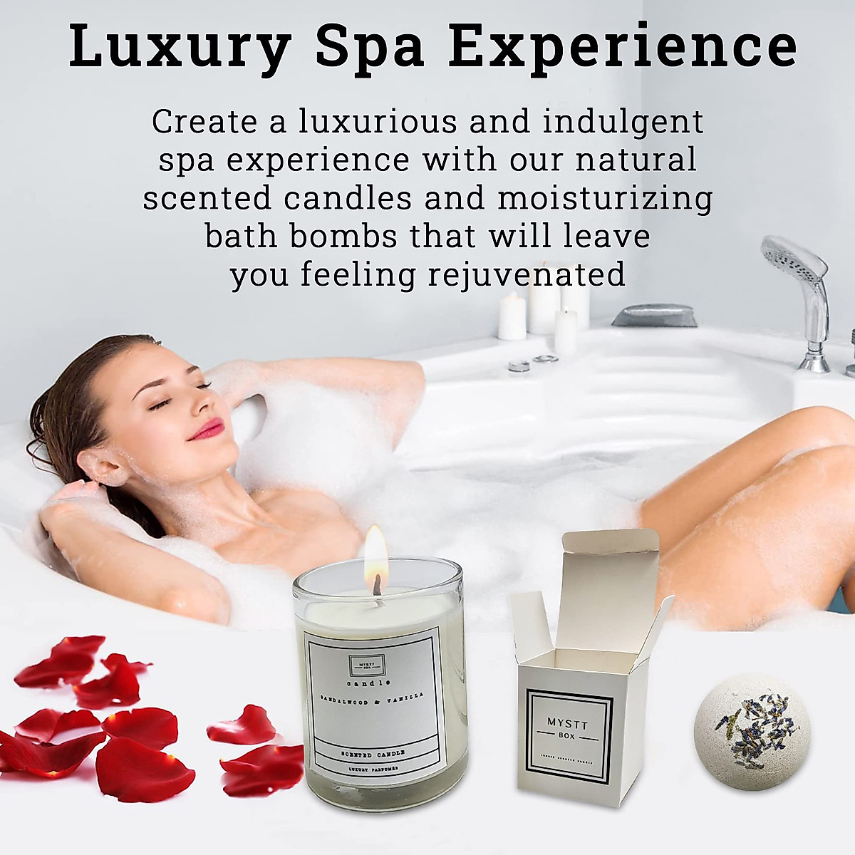 MysttBox Get Well Soon Gifts for Women – Deluxe Home SPA Gift Basket for Women Includes Bath Bomb, Insulated Thermos, Scented Candle – Thinking Of You Self Care Gift for Special Occasions