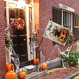 HOSCAPE Halloween Garden Flag 12.5 x 18 Inch Vertical Double Sided, Pumpkin Spider Cat Boo Halloween Flags Burlap Small House Yard Flag for Outdoor Indoor Decoration