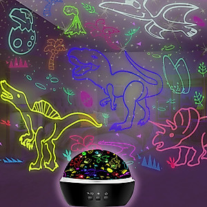 MINGKIDS Night Light for Kids,2 in 1 Rotating Projector Lamp with Dino&Vehicles Theme,Baby Night Light Ceiling Projector for Bedroom Kids Room Decor