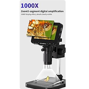 LCD Digital Microscope, 1000X Biological Microscope with 4.3in HD LCD Screen, 8 LED Lights Coin Microscope Camera,for Win XP, for Win7, for Win8.1, for Win10, for OS X10.5
