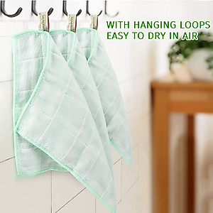 Aimisin 100% Bamboo Kitchen Dish Cloths, Green Washcloths Dish Towels, Ultra Absorbent Fast Drying, Strongly Removes Oil and Dirt, Reusable Environmentally Friendly Rags. 6Pcs, 11.8''x11.8''