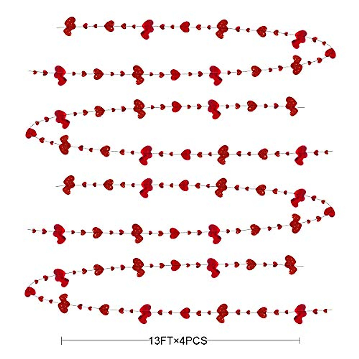 pinkblume 52Ft Red Heart Garland Metallic Glitter Hanging Heart Streamer Banner for Anniversary Mother's Day Valentines Day Engagement Wedding Bridal Shower Bachelorette Hen Party Decorations Supplies