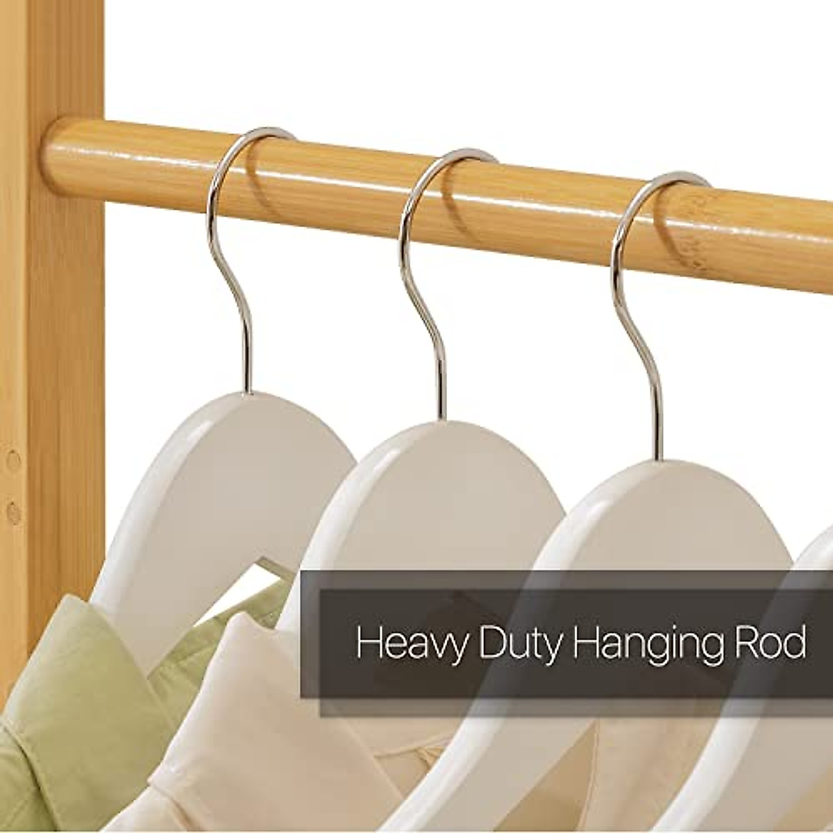 MoNiBloom Coat Rack with 6 Hooks, Bamboo Freestanding Garment Rack with Botton Shelf for Entryway Bedroom Living Room Office, Natural