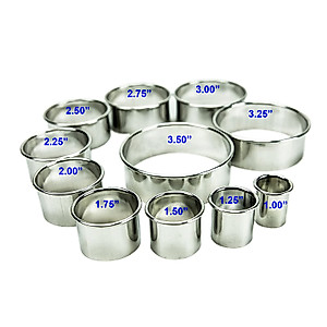 HUJI Round Pastry Dough Cutter Set For Baking Cookies Biscuits Donuts Scones Heavy Duty (1 Pack, Set of 11 Round Cutters)