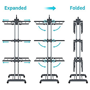 LEOSINYIN Clothes Drying Rack Folding Indoor, Drying Rack Clothing Foldable 4 Tier Laundry Racks for Drying Clothes, Stainless Steel Laundry Drying Rack with 4 Wheels (Gray)