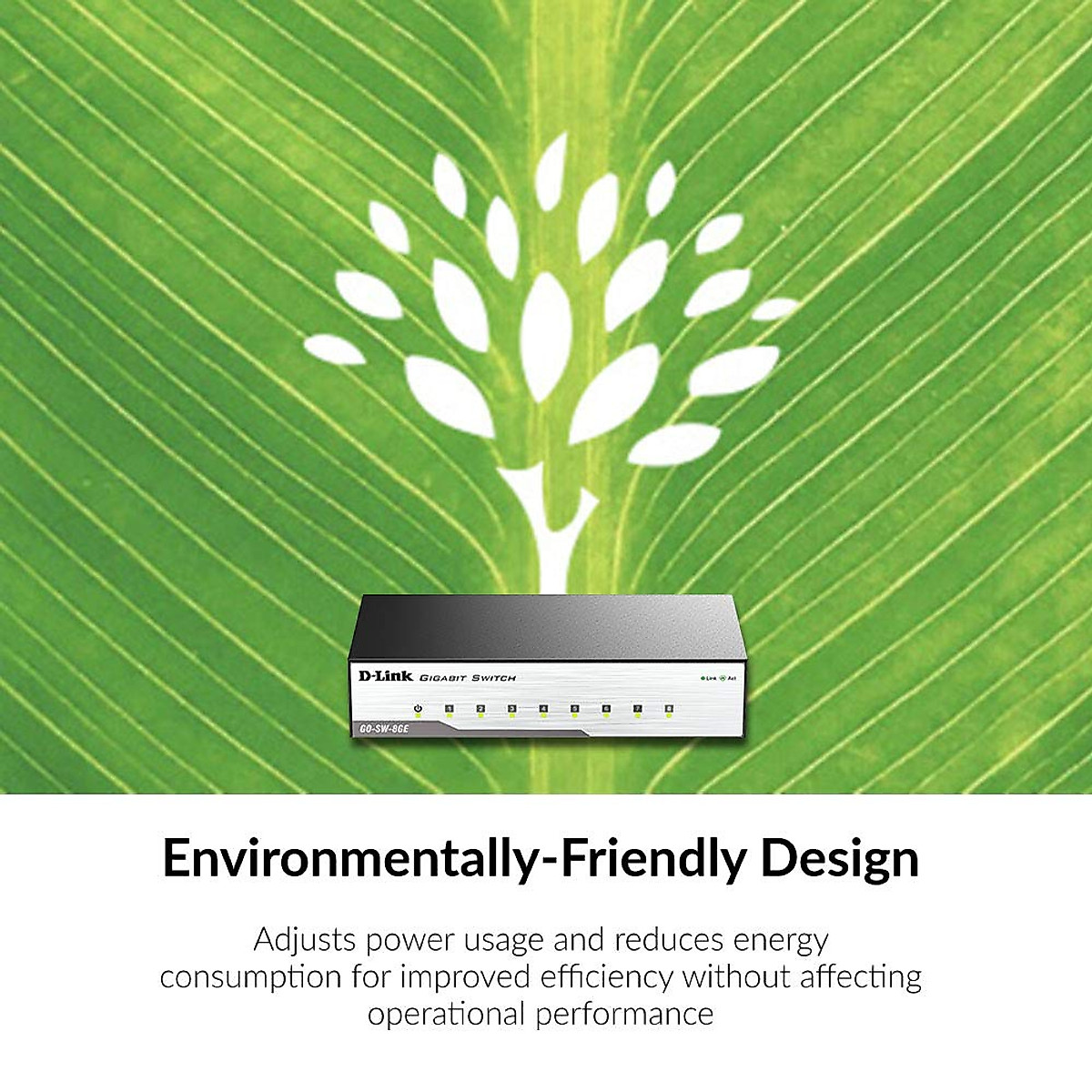 D-Link Ethernet Switch, 8 Port Unmanaged Gigabit Metal Fanless Desktop Plug n Play (GO-SW-8GE)