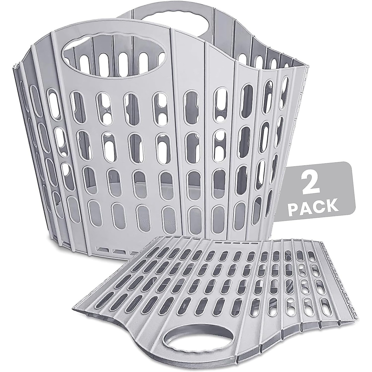 B BIBYKIVN Collapsible Laundry Basket,63L/16.6 Gallon Large Plastic Laundry Basket with Carry Handle,Space-Saving,Foldable Laundry Basket for Easy Storage,for Home,Dorm,Travel Use (B/Grey, 2 pack)