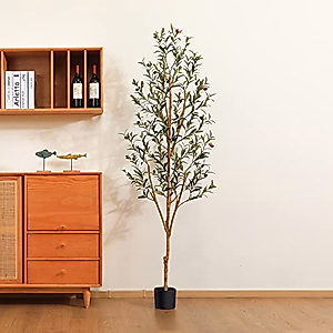 Kazeila Artificial Olive Tree 6FT Tall Faux Silk Plant for Home Office Decor Indoor Fake Potted Tree with Natural Wood Trunk and Lifelike Fruits