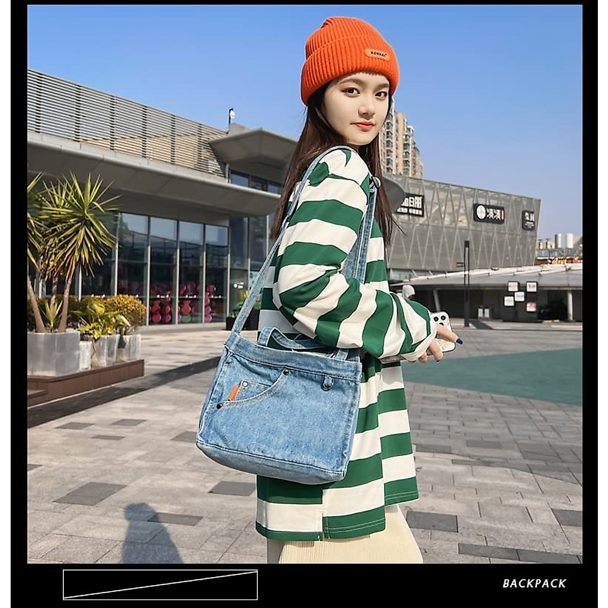 GESALOP Women's Denim Crossbody Bag, Small Shoulder Bag, Denim Purse, Handbag (Dark Blue)