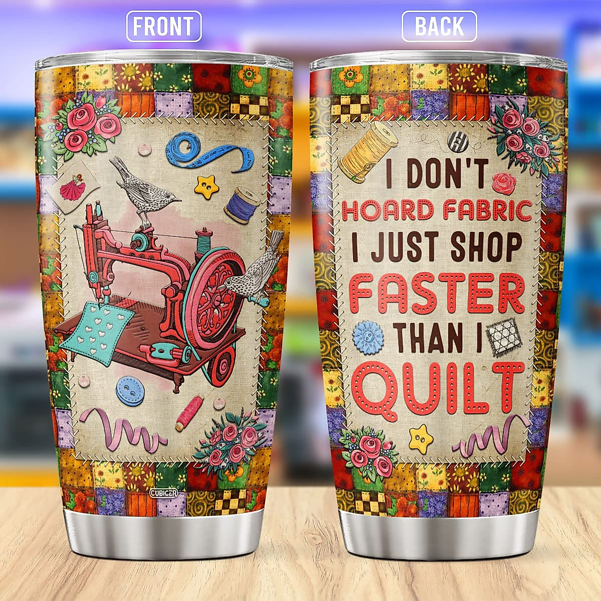 CUBICER Sewing Coffee Tumbler For Women Girls Mother 20 Oz Double Walled Stainless Steel Mug For Sewers Inspiration Gifts For Birthday Party Quilting Travel Wine Glass For Her