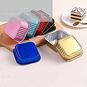Findful Mini Cake Pans With Lids (10oz,40 Pack) Aluminum Foil Square Cupcake Liners Brownie Baking Cups,Disposable 4”x4” Large Cupcake Pan,Jumbo Muffin Tin Ramekins Holders