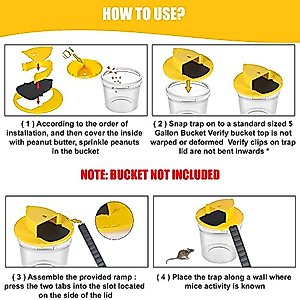 Bucket Lid Mouse Rat Trap, Bucket Lid Mouse Trap, Humane or Lethal, Trap Door Style, Multi Catch, Auto Reset, Indoor Outdoor, No See Kill, 5 Gallon Bucket Compatible