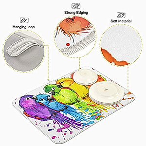 Colorful Bird Parrot Animal Dish Drying Mat 24"x18" Absorbent Machine Washable Hanging Fast Dry Pad Dish Protective Mat for Kitchen Countertop Heat Resistant Dinner Table Mat