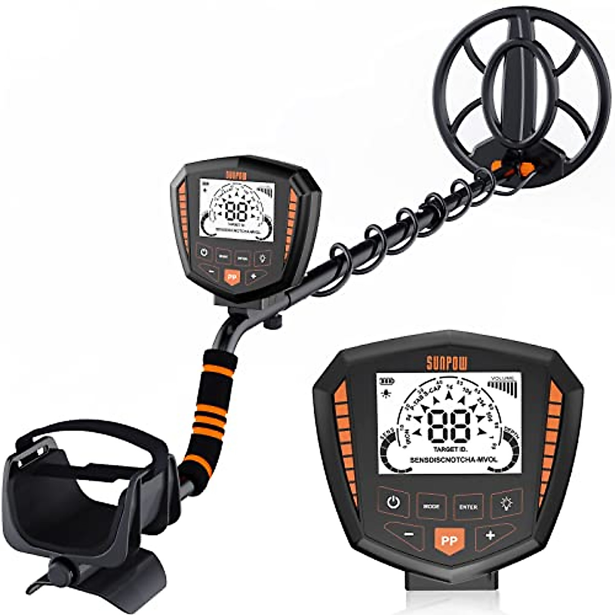 SUNPOW Metal Detector, IP68 Waterproof Coil, Identify 9 Types of Metals, High Accuracy, 10 Inch Detection Depth, 5 Modes, Strong Anti-Interference, Suitable for Adults and Kids (OT-MD07)