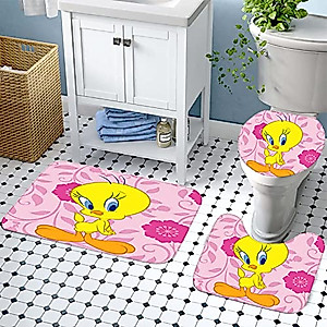 4PCS Anime Shower Curtain Set Accessories with Kawaii Bird Shower Curtains Non-Slip Rugs for Women,Toilet Lid Cover and Bath Mat 12 Hooks,Funny Cartoon Bathroom Decor,Gifts for Boys Girls 72 x 72 inch