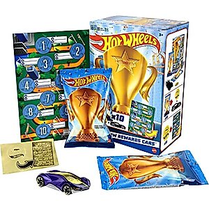 Hot Wheels HW Rewards Cars Themed Assorted 10-Pack of Individually Wrapped 1:64 Scale Vehicles & Gold Stickers, Gifts for Kids 3 Years Old & Older