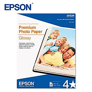 Epson Premium Photo Paper GLOSSY (8.5x11 Inches, 50 Sheets) (S041667),White