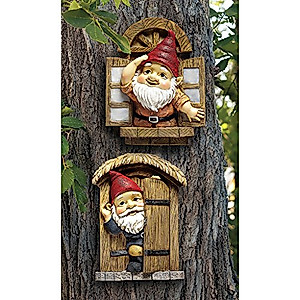 Design Toscano QL94281 Knothole Welcome Gnomes Garden Tree Sculptures, full color