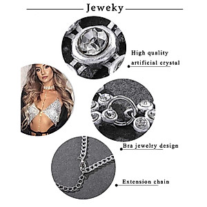 JEWEKY Rhinestone Bra Chain Top Silver Sparkly Crop Top Body Chain Beach Nightclub Rave Bikini Chest Accessories Jewelry for Women