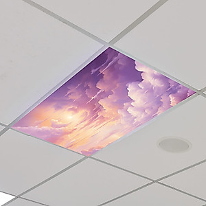 Outus 4 Pcs Fluorescent Light Cover Classroom Light Cover with 10 Magnets Light Filter Magnetic Ceiling Light Cover Panel 2 x 4 ft (23.62 x 47.24 in) Reduce Glare for Office School(Purple Cloud)