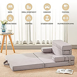 Lazyzizi Sleep 4 Inch Foldable Mattress, Portable Floor Mattress Couch with Headrest, Washable Cover, Foldable Foam Couch Twin for Guest Bed, Folding Sofa Bed, Camping, Road Trip， Dark Grey