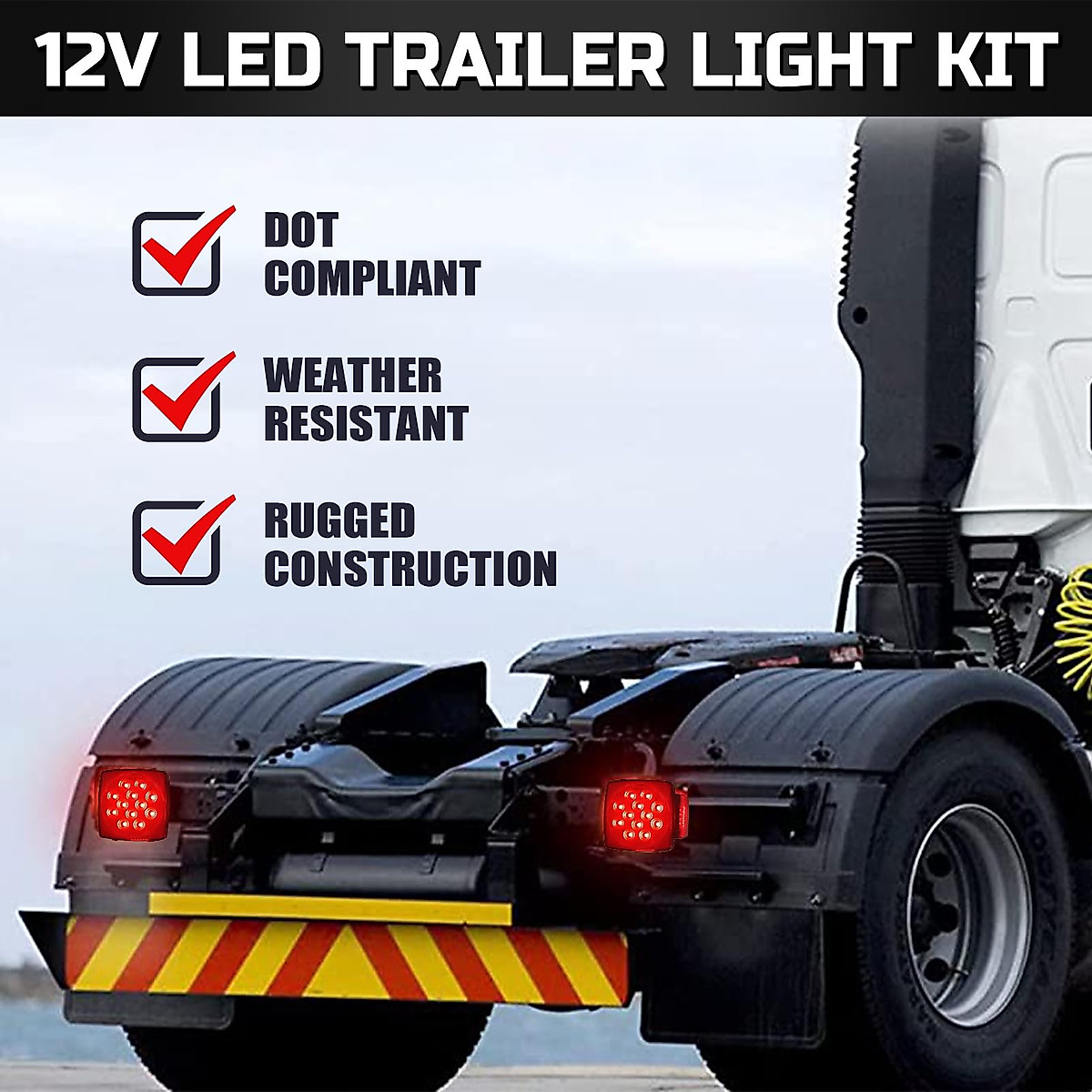 Gonice 2PCS Square LED Trailer Light Kit, Brake Stop Tail Running License Plate LED Light Lamp for 12V Camper Truck RV Boat Snowmobile Marine Under 80", DOT Compliant