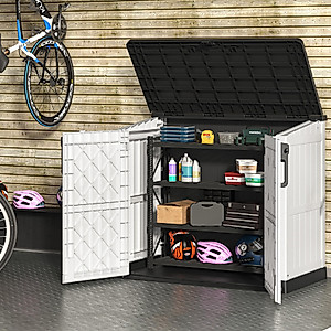 LHBGO Outdoor Resin Storage Shed 36 Cu. Ft. Generator Horizontal Storage Large Capacity Weather Resistant Storage Box, Lockable Resin Waterproof Shed for Garbage Cans, Garden Tools