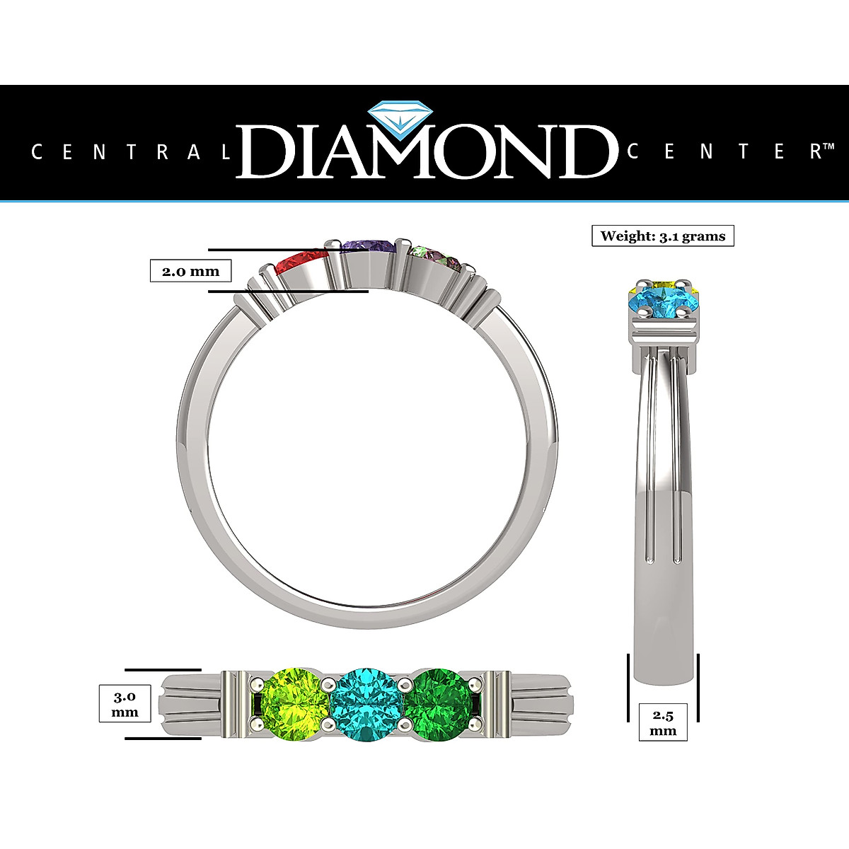 Central Diamond Center Shared Prong Mothers Birthstone Family Ring with 1-6 Birthstones, Birthstone 1, Size 7.5