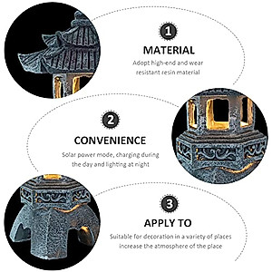 GANAZONO Statue Garden Solar Lights Resin Rock Lantern Pagoda Garden Statue for Patio Lawn Pathway Moon Decoration Grey