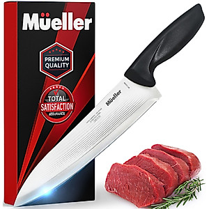 Mueller Professional Chef Knife, 8" Sharp Stainless Steel Kitchen Knife with Ergonomic Handle, Chopping Knife for Meat, Vegetables