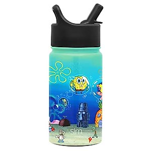 Simple Modern SpongeBob SquarePants Kids Water Bottle with Straw Insulated Stainless Steel Toddler Cup for Boys, Girls, School | Summit Collection | 14oz, SpongeBob Bikini Bottom