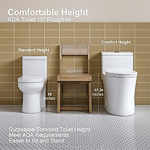 HOROW T0338W One Piece Toilet 10" Rough-in, Elongated Toilet with Comfortable Seat Height, ADA Chair Height 17.3", Dual Flush 0.8/1.28 GPF & MAP 1000g, Standard White Toilet Bowl, Space Saver Design