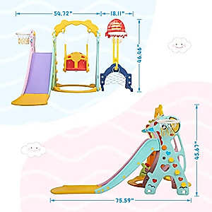 5 in 1 Kids Slide for Toddlers Age 1-3, Slide and Swing Set for Children Baby Indoor Outdoor, Playsets Playground Sets for Backyards Plastic