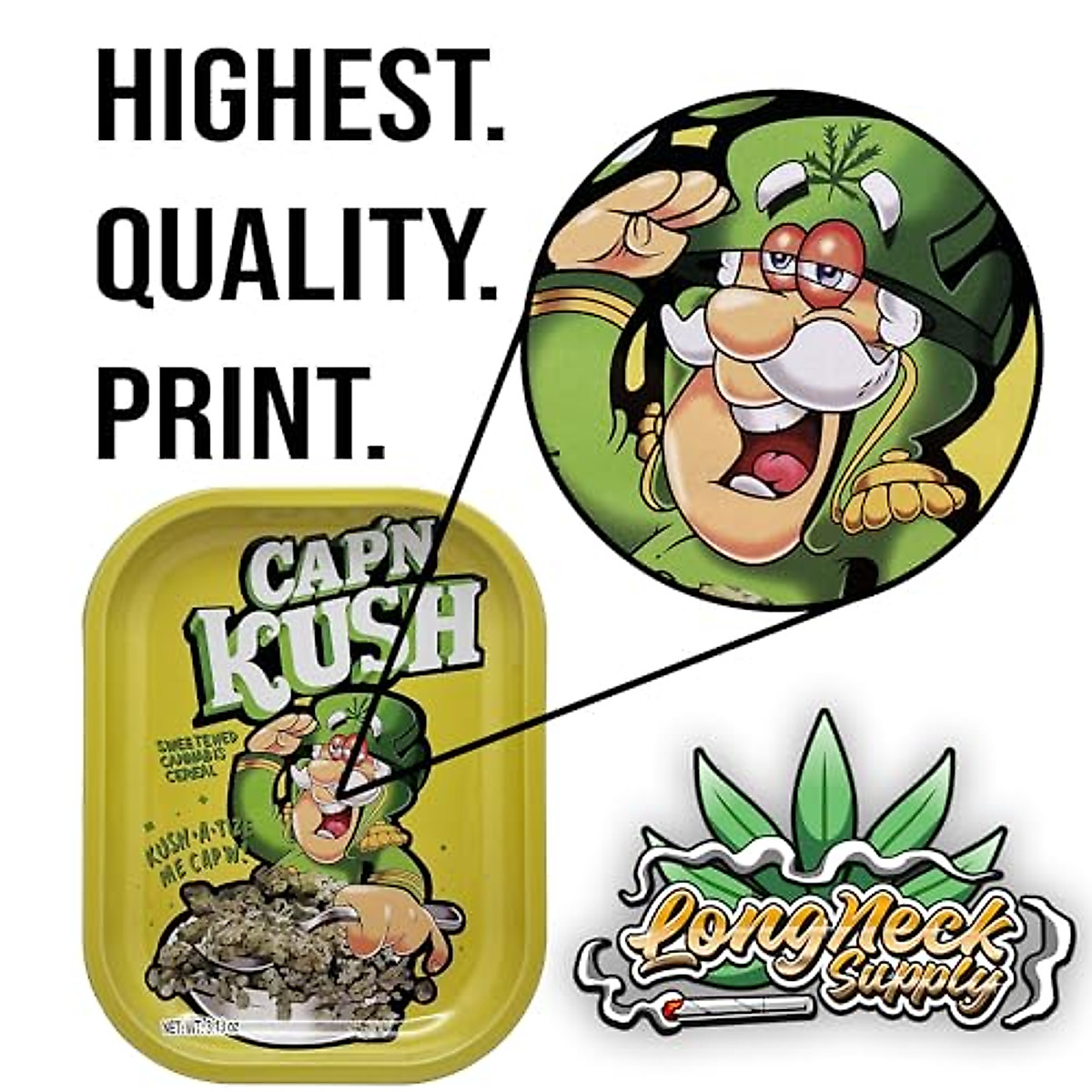 Long Neck Supply Metal Rolling Tray Smoke Accessories Captain Design (5.5" x 7")