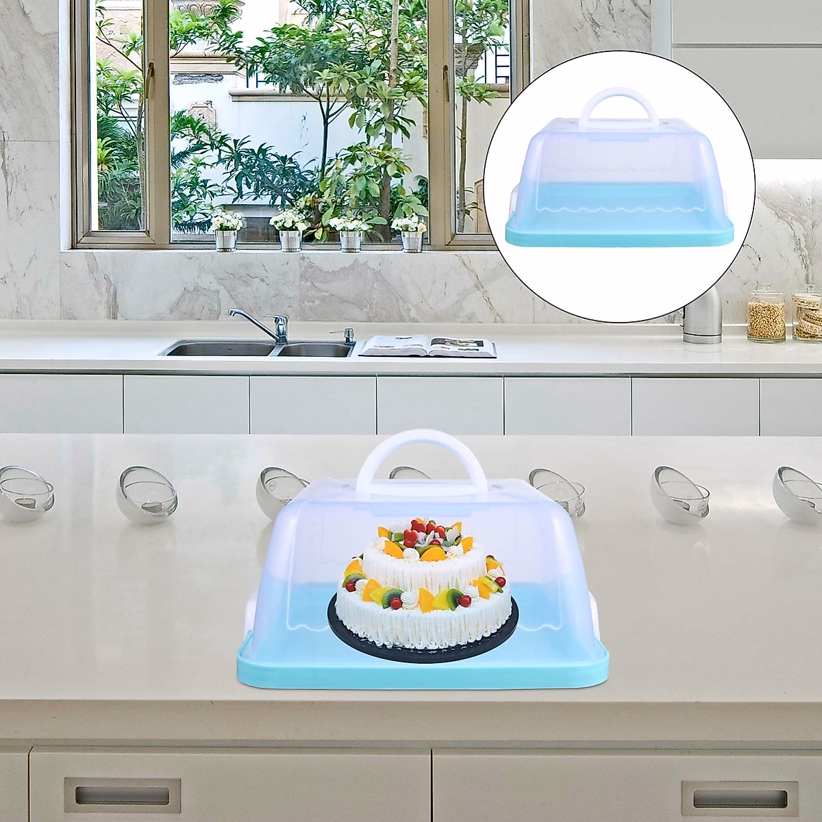 BESTOYARD Locking Cake Carrier Square Storage Container Stand for Cupcakes and Cakes with Collapsible Handles Blue,4RN9XLJITJ75218ZM915RAZF,25.5x20cm