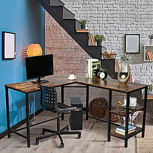 Home Office Computer Desk,Office Table with PC Droller, Storage Shelves,Two Drawers, CPU Tray and Pull-Out Keyboard Tray,Study Writing Desk,Computer Workstation (L Shaped Corner Computer Desk)