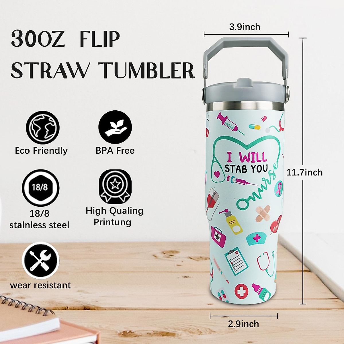 ZNYYZYBA Nurse Tumbler Nurse Gifts for Women - Nurse Appreciation Gifts Nurses Week Gifts for Female Male Nurse、 New Nurses、 RN、 LPN, 30oz Nurse Thermal Mug with Handle and Flip Straw