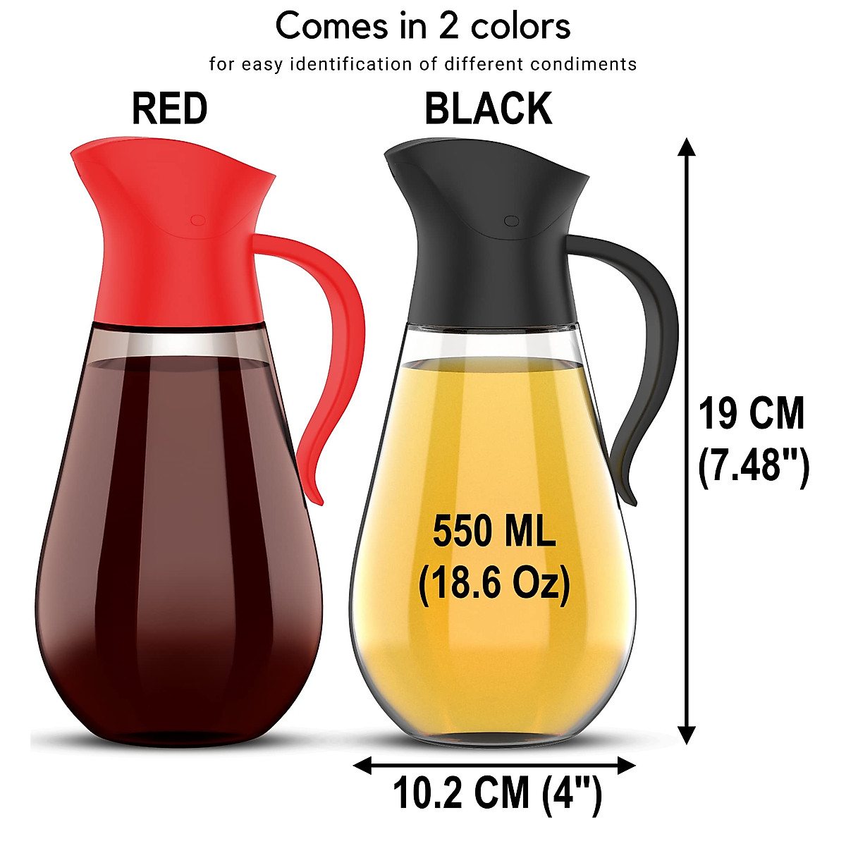 Brieftons Oil & Vinegar Dispensers: 2 x 18.6 Oz Leakproof Glass Oil Dispenser Bottles, Dual Condiment Dispensing Cruets, Easy Pouring with Auto Flip Cap & Stopper, Drip Free & Spill Free Design