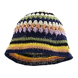 Women Crochet Bucket Hats Handmade Cloche Hats Knitted Beanies Floppy Fishing Hat Floral Cap Striped Trendy Outdoor