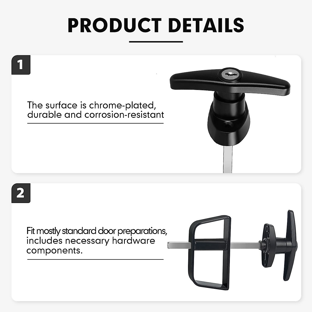 Shed Door Latch T-Handle Lock Kit with 5 Keys,BTEOBFY 5-1/2" Stem Storage Barn Shed Door Hardware Lock Set for Playhouses, Chicken Coops,Camper (Black)