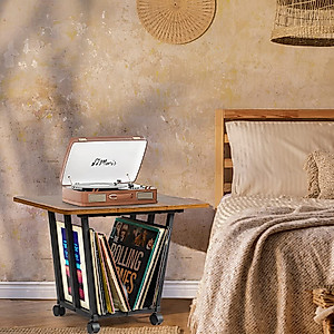 Hadulcet Record Player Stand Vinyl Records Holder, Turntable Stand and LP Album Storage Rack with wheels and dividers, Rustic Brown