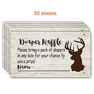 None Brand Diaper Raffle Tickets for Baby Shower (50 Count) 3.5" x 2" with Name Line, Deer Baby Shower Games Invitations Inserts Request Cards
