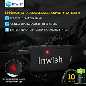 inwish Headband Light Bar Headlamp for Women, Rechargeable LED Head Lamp Halo w/Reflective Band Spot Light and Red Light, 500 High Lumen, COB Strip Light Pro Headlamp with USB C Cable for Running