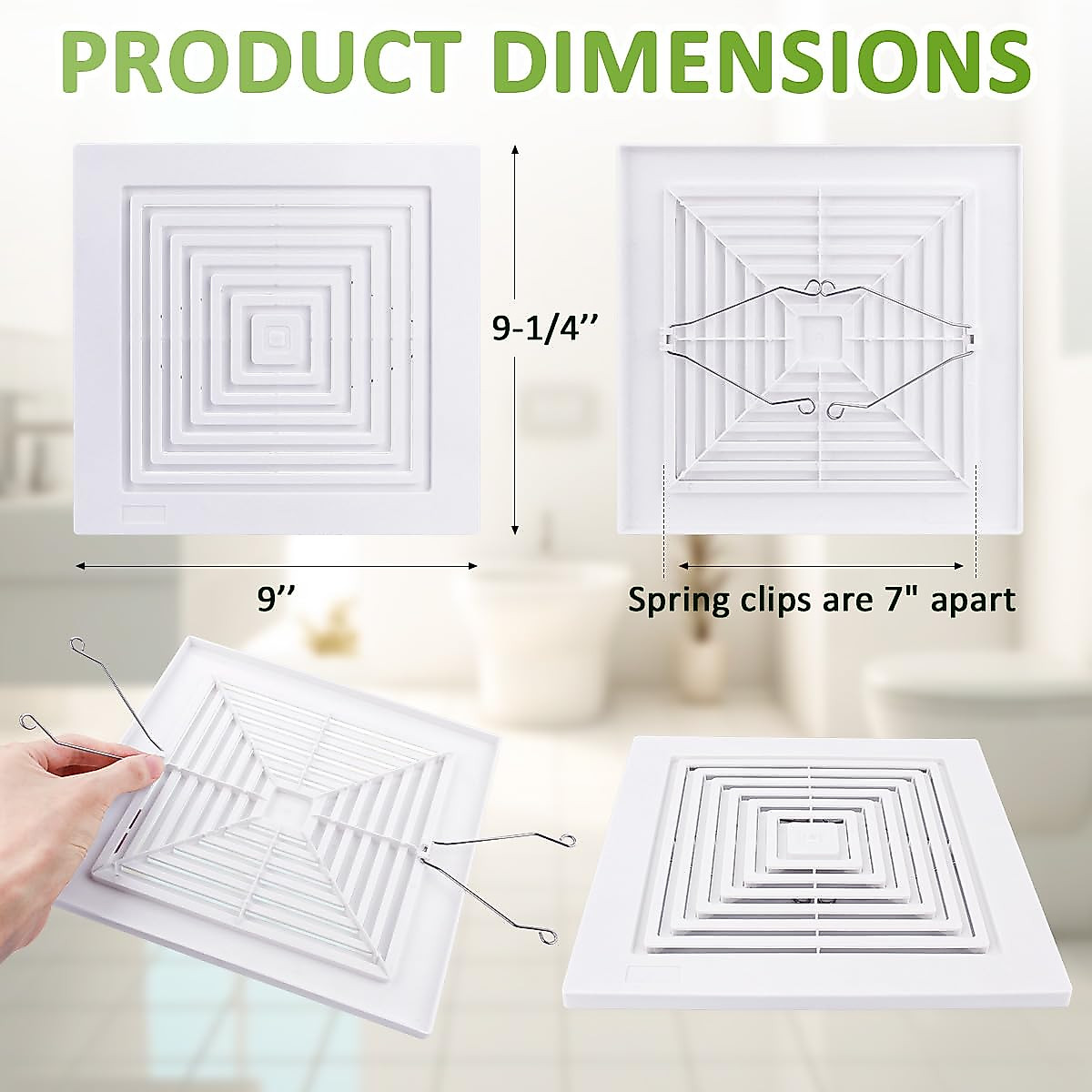 EAGLEGGO S97011723 Bathroom Ceiling Fan Grille with Springs for Square Ceiling or Wall-Mount Exhaust Fan Replacement Vent Cover Fits Models 663 670 671 675 688 689 Ventilation Fan (9-1/4" x 9")