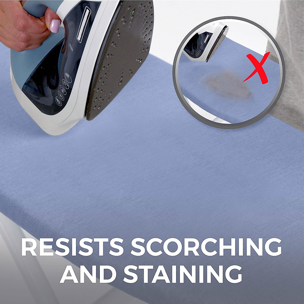 HOME GENIE Ironing Board Cover, Silicone Coating, Full Size Scorch Resistant Padding, Elastic Edge Heavy Duty Iron Pad Covers Standard Boards, Hook and Loop Fastener Strap Extra Thick, Blue 15" x 54"