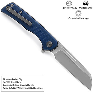 Miguron Knives M Malory Flipper Folding Knife 3.5" 14C28N Satin Blade Blue Micarta Handle Outdoor Camping Hiking Pocket Knife MGR-809MBU