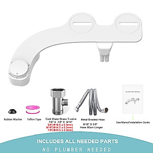 Bidet Attachment - WITHLENT Ultra-Slimt Non-Electric Dual Nozzle (Frontal & Rear Wash) Adjustable Water Pressure, Water Bidet Toilet Seat Attachment (White)