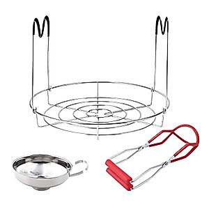 Kalolary Canning Rack, 3PCS Canning Kit Jar Tongs Stainless Steel Canning Funnel Jar Lifter Canning Rack with Silicone Handle Heat-resistant Kitchen Canning Supplies(Jars Not Included)