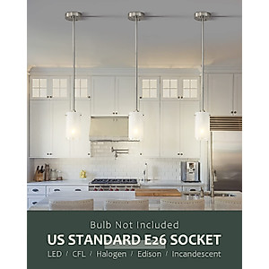 Eietonte 1-Light Mini Pendant Light Fixtures, Modern Chandelier Hanging Ceiling Light with White Frosted Shade, Brushed Nickel Pendant Lighting for Kitchen Bedroom Hallway, Adjustable Height, 3 Pack