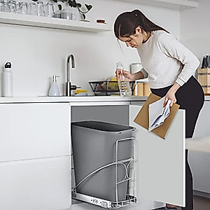 Aismio Pull Out Trash Can Under Cabinet, Kitchen Adjustable Sliding Waste Bin Frame, Cabinet Garbage Can Pull Out for Kitchen Under Counter, Trash Can Not Included